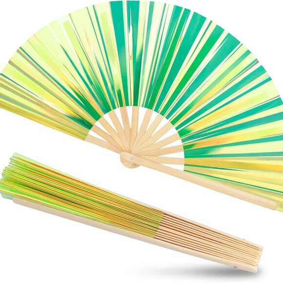 Other | 13 Inch Large Rave Fan Glitter Green Folding Hand Clacking Fans ...